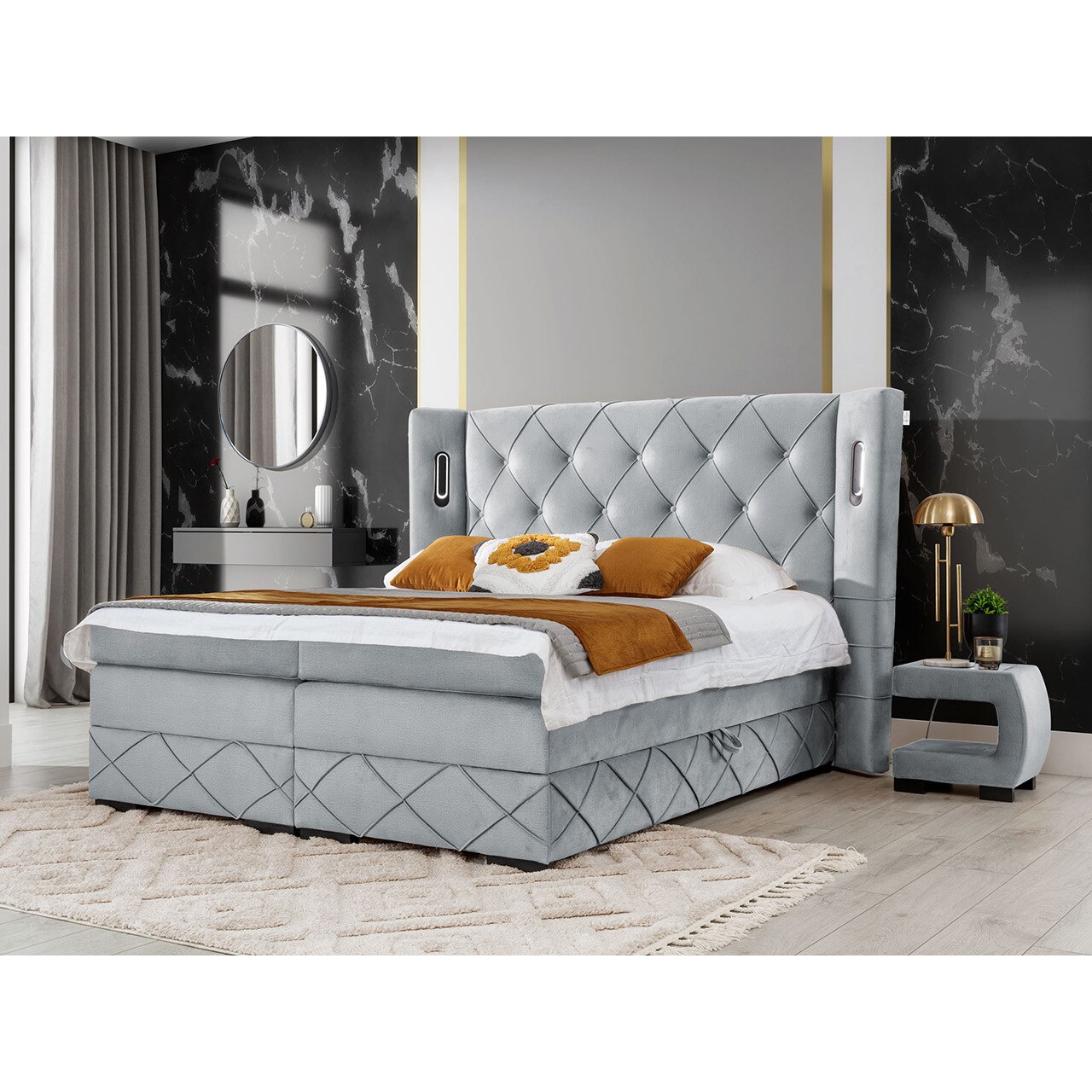 Pat boxspring Banjul Lux, 160x200, Mirjan24, gri - eMAG.ro