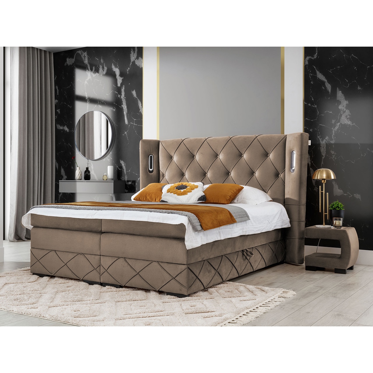 Pat boxspring Banjul Lux, 160x200, Mirjan24, Cappuccino - eMAG.ro