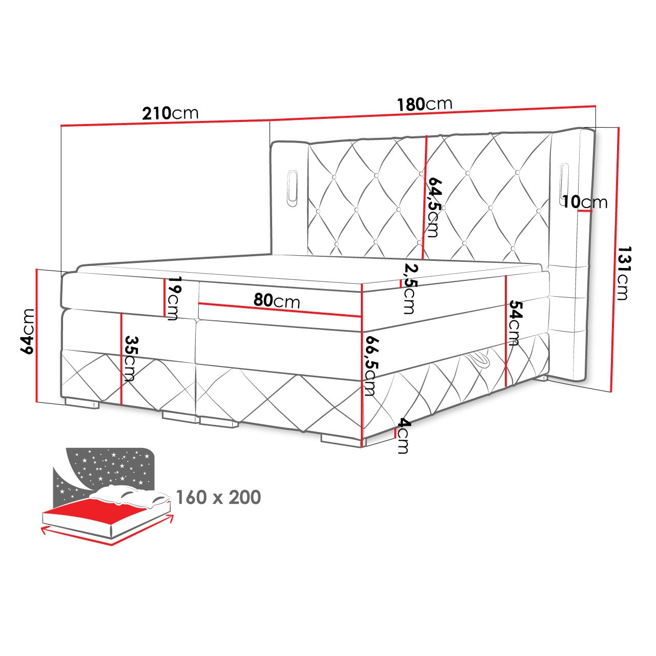 Pat boxspring Banjul Lux, 160x200, Mirjan24, gri - eMAG.ro