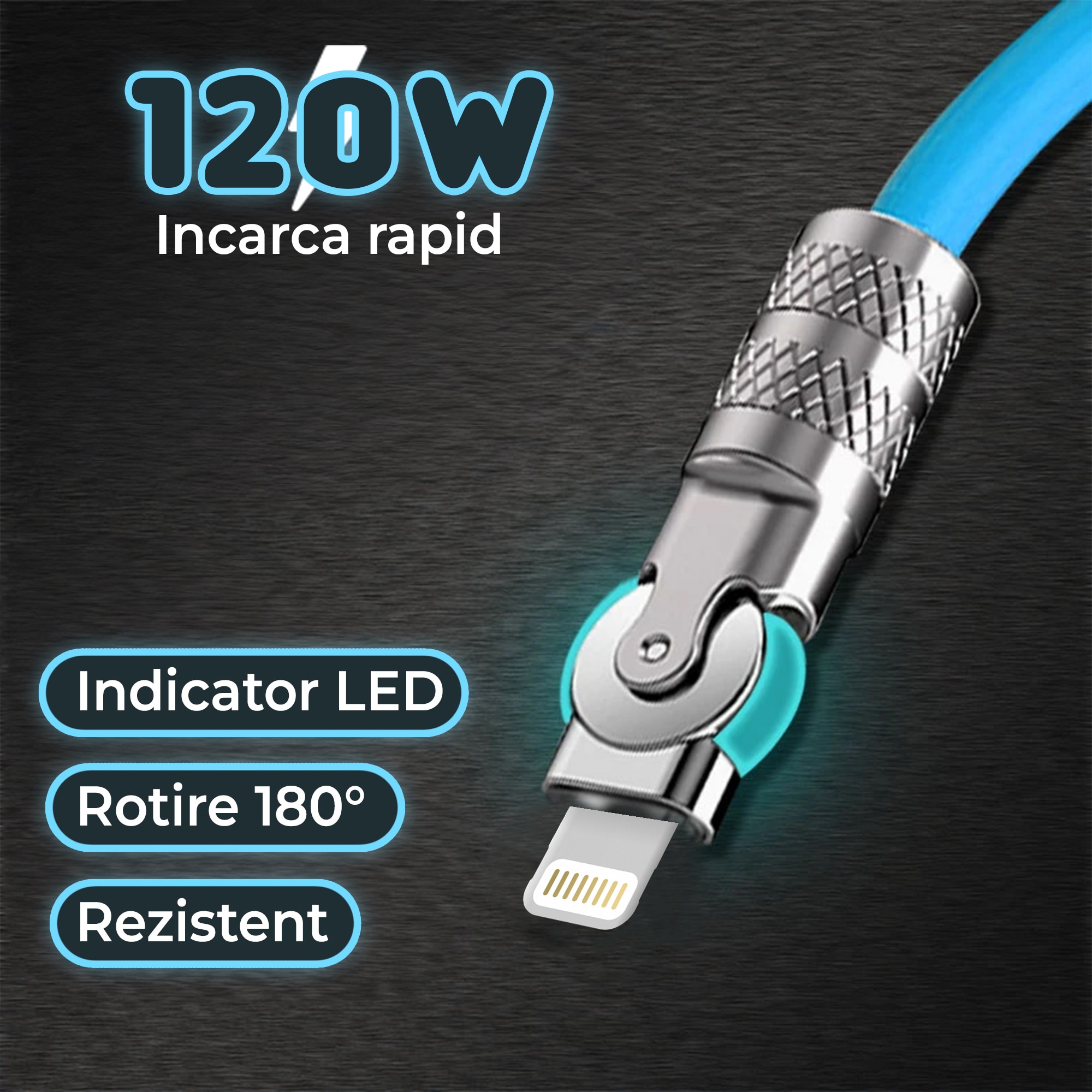 Cablu Date si Incarcare Rapida Timebox, 120W, Rotire 180 grade, QC 3.0 ...