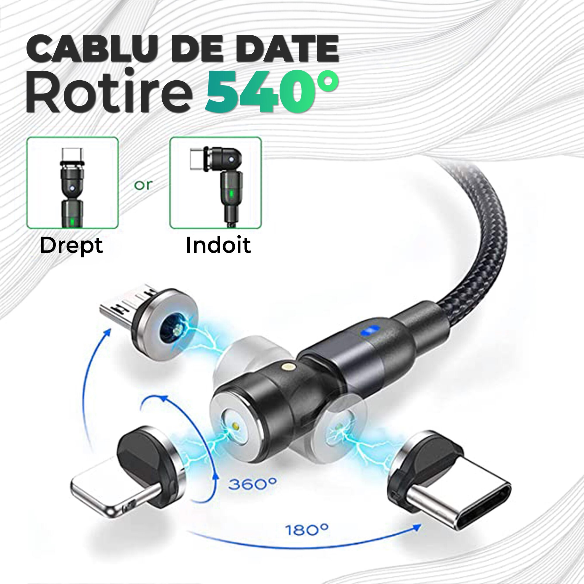 Cablu de date si incarcare Rapida, TimeBox, 3 in 1, Fast Charge, Rotire ...