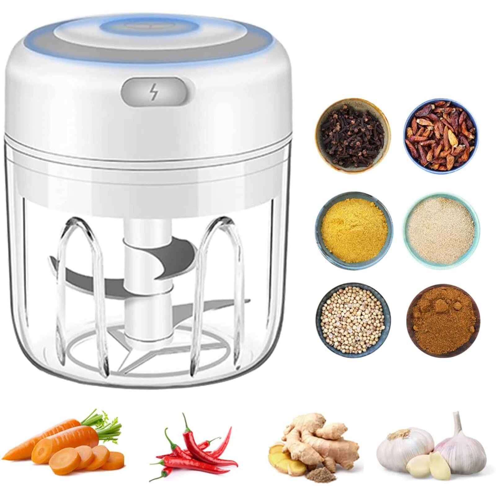 Mini tocator electric, NUOWELL, Capacitate 250ml+100ml, lama cu 3 lame ...