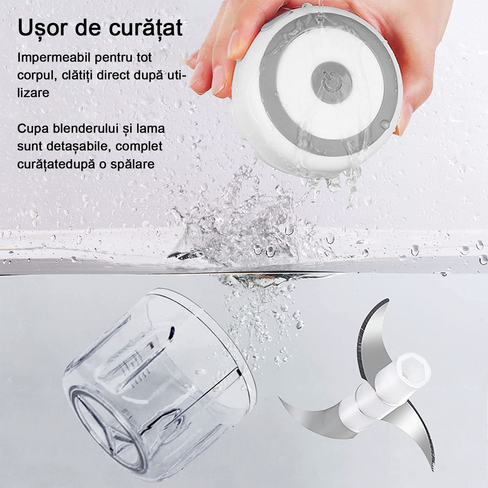 Mini tocator electric, NUOWELL, Capacitate 250ml+100ml, lama cu 3 lame ...