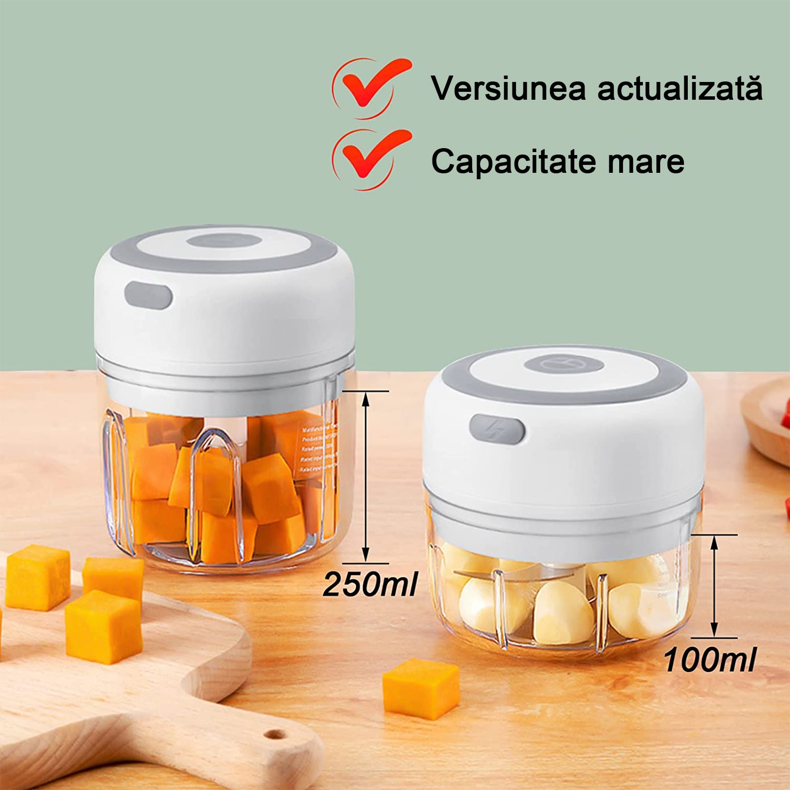Mini tocator electric, NUOWELL, Capacitate 250ml+100ml, lama cu 3 lame ...