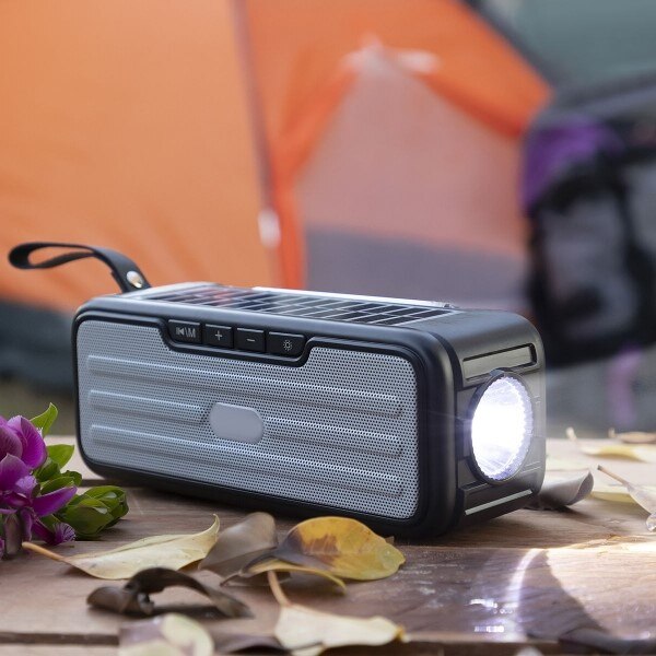 Radio cu panou solar 3-in-1, cu difuzor wireless si lanterna LED ...