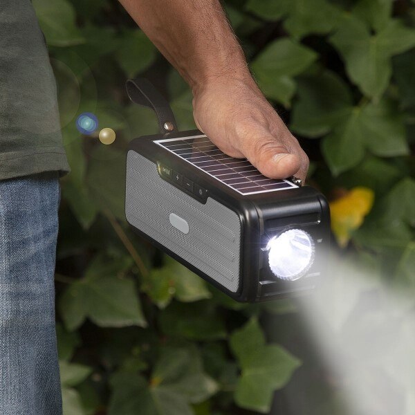 Radio cu panou solar 3-in-1, cu difuzor wireless si lanterna LED ...