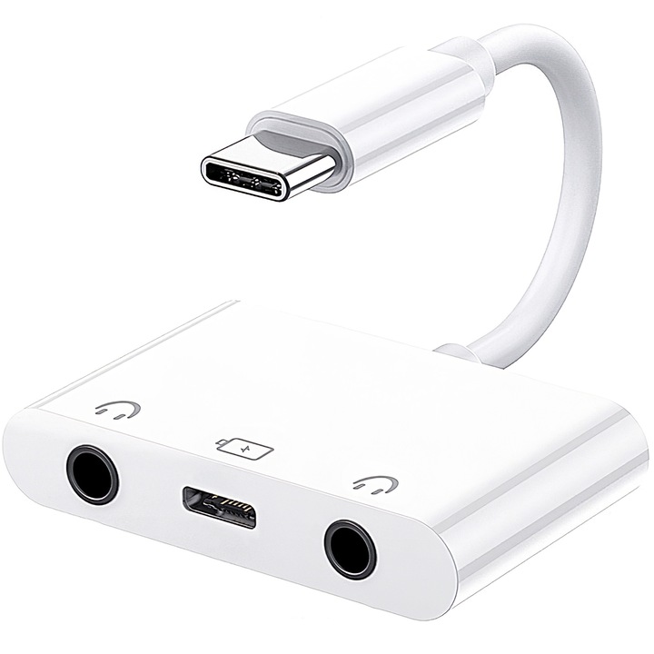 Adaptor Audio USB-C - USB-C / 3.5mm OEM, Alb - eMAG.ro