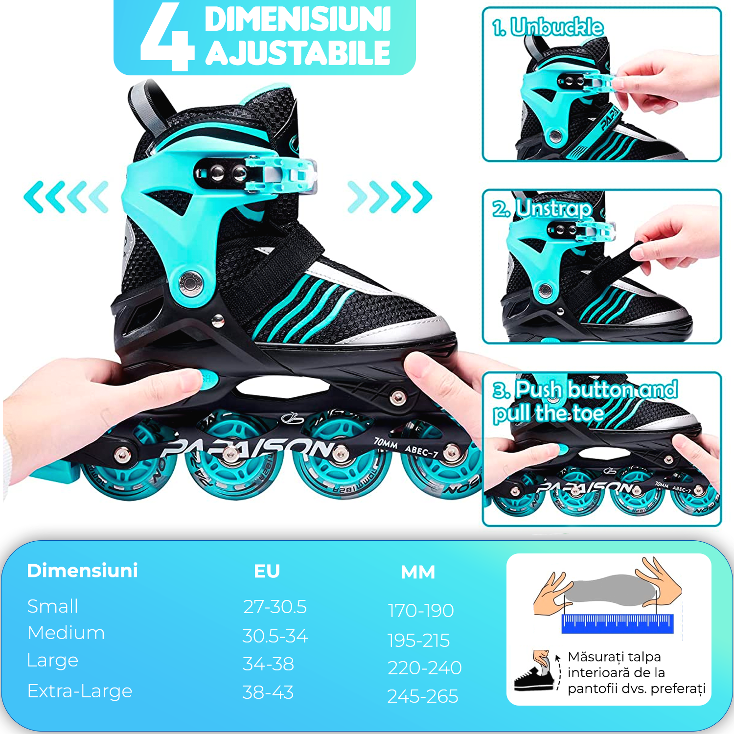 Регулируеми ролери за деца и възрастни светещи силиконови колела 4 колела в една линия лагери