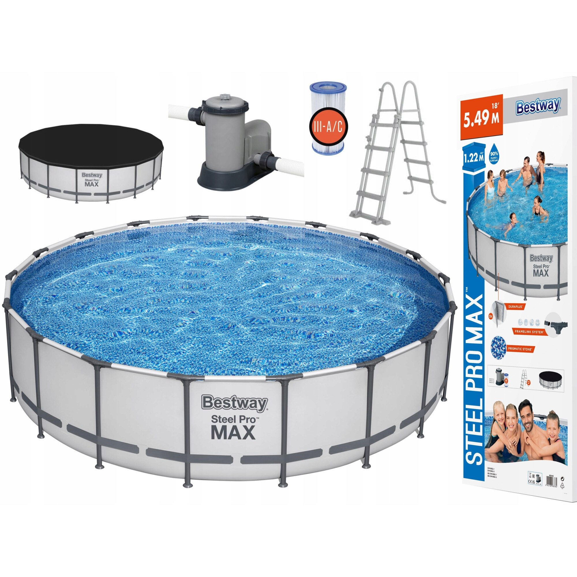 Piscina cadru metalic Bestway, 549x122cm, 23.000 litri, cu pompa de ...