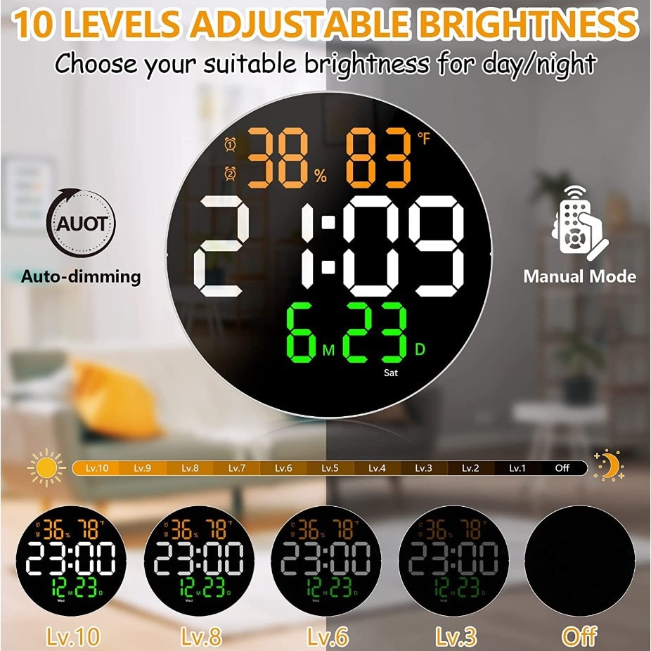 Ceas digital de perete cu afisaj rotund mare 6630 - eMAG.ro