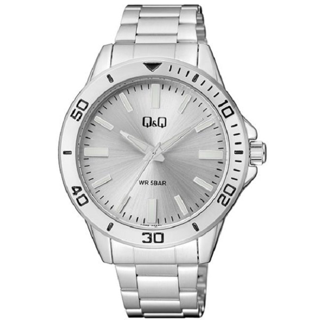 Ceas barbatesc Q&Q Q28B, Argintiu, WR 5 Bar, diametru 44 mm - eMAG.ro