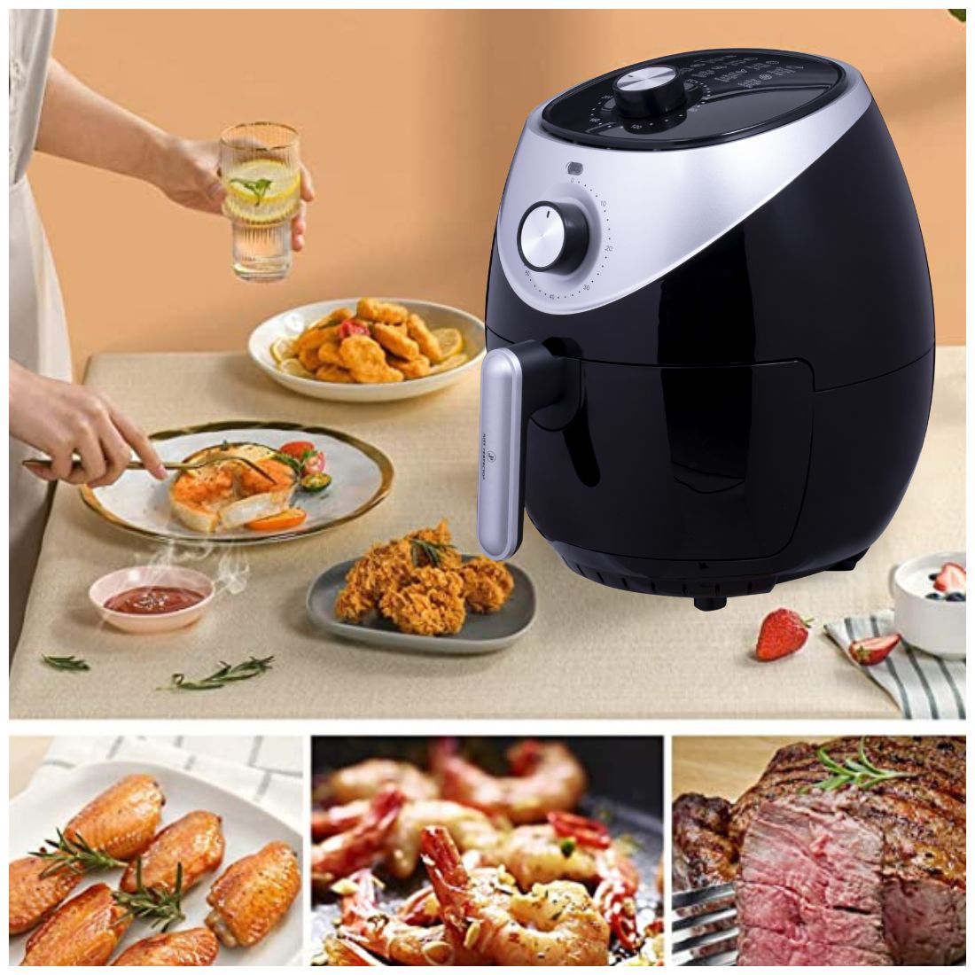 Friteuza cu Aer Cald, Just Perfecto Airfryer 3.2L 1400W,9 Programe ...