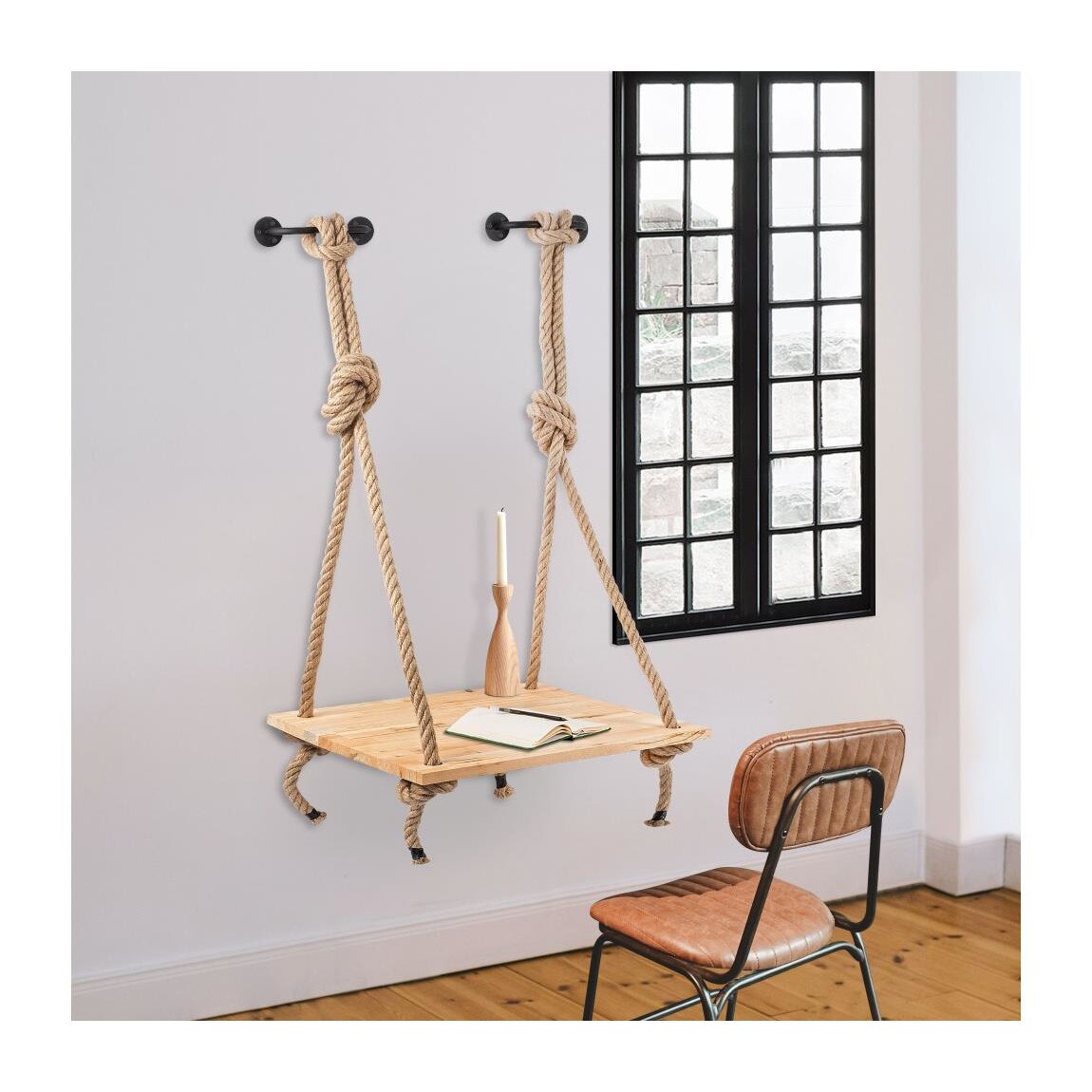 Raft suspendat, Asir, Metal/Lemn, 90x60 cm, Maro - eMAG.ro