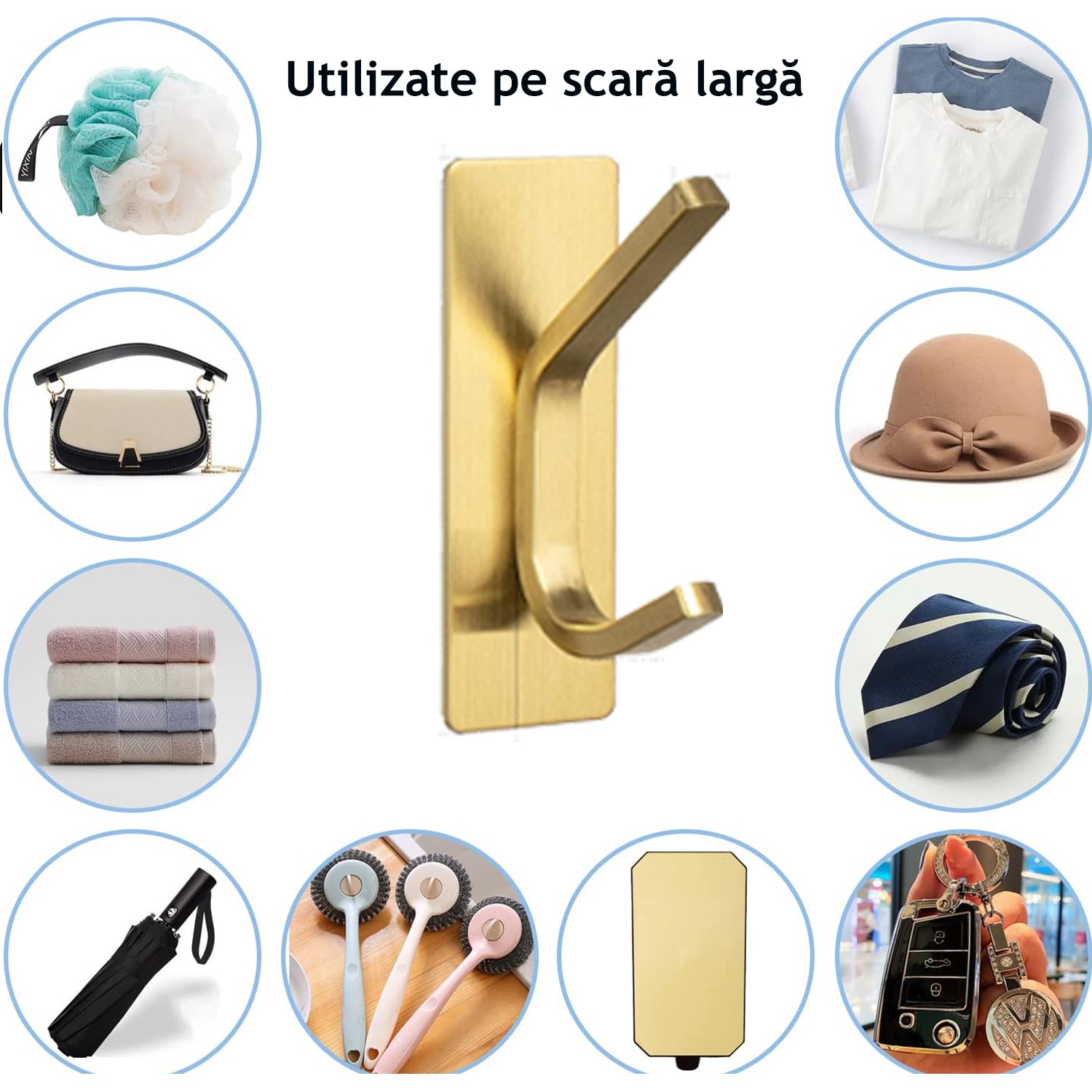 Set 4 Carlige tip cuier baie pentru prosop, BYONDSELF®, inox, montare ...