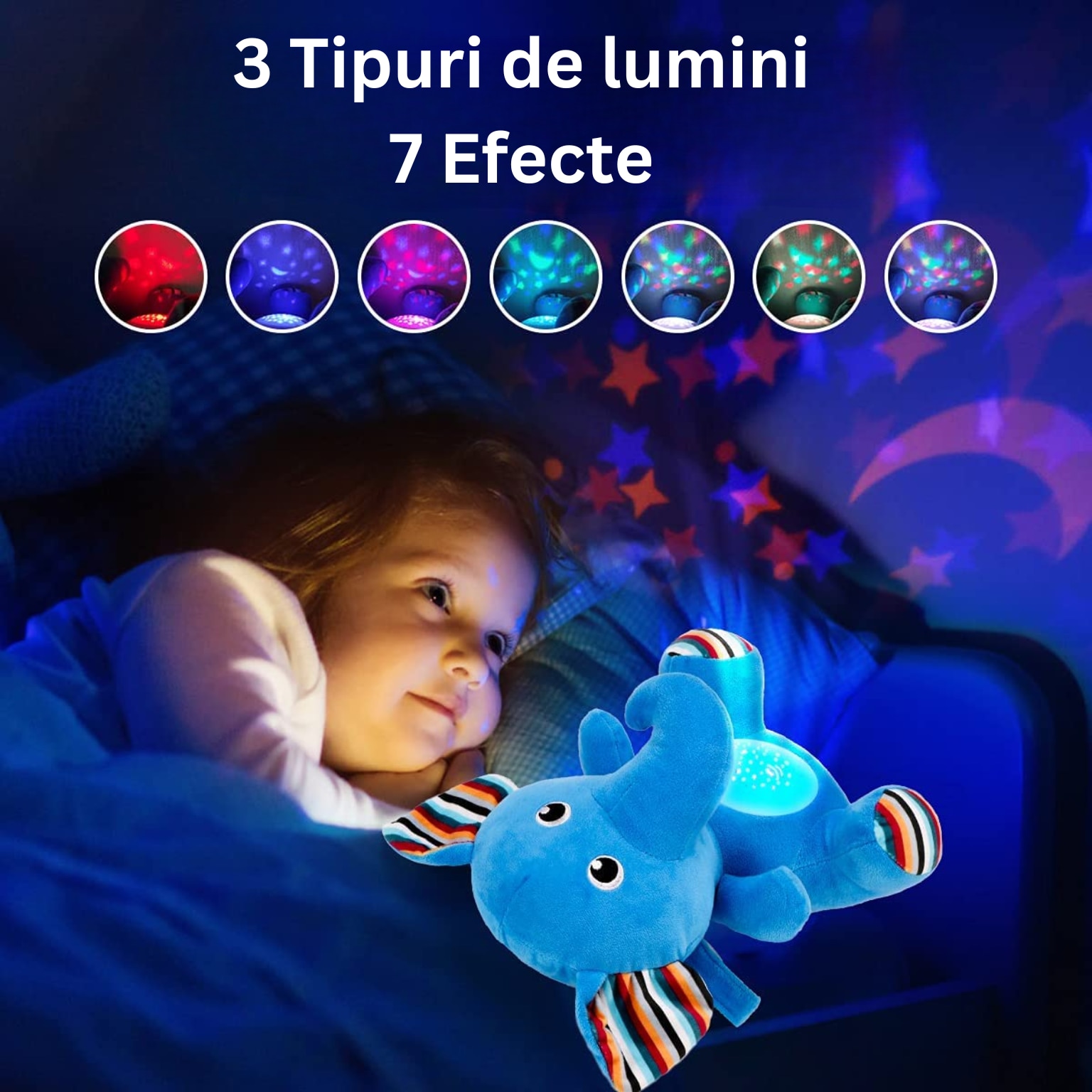 Jucarie de Plus, Elefant, Efecte de Proiectie, Lumini si Sunete pentru ...