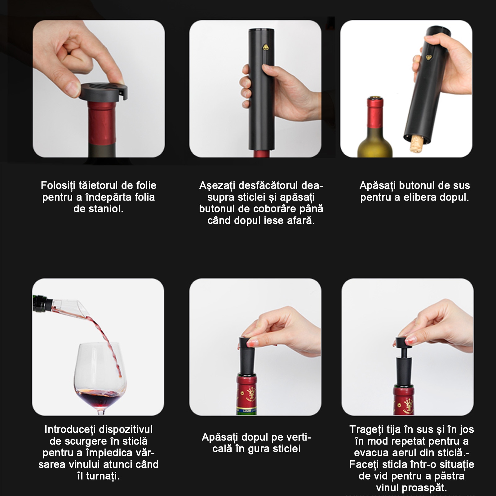Set 4 accesorii pentru vin, NUODWELL, Deschizator electronic de sticle ...