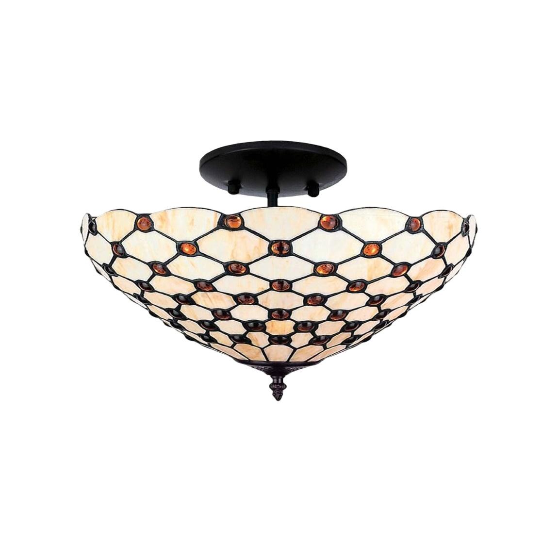 Plafoniera model Tiffany, Prezent, Sticla/Metal/Vitraliu, 26 cm, Alb ...