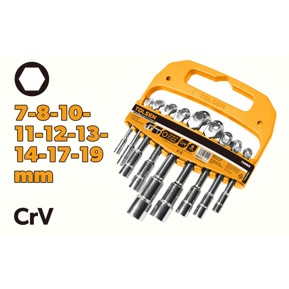 Set 9 chei tubulare cu cot tip L 8-19mm, Cr-V, Industrial, Tolsen - eMAG.ro
