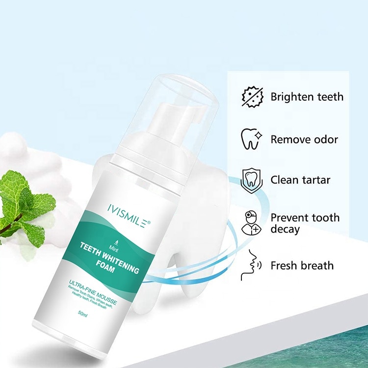 Пяна за уста с вкус на мента, за почистване, детоксикация и избелване на зъби IVISMILE, 50 ml ...