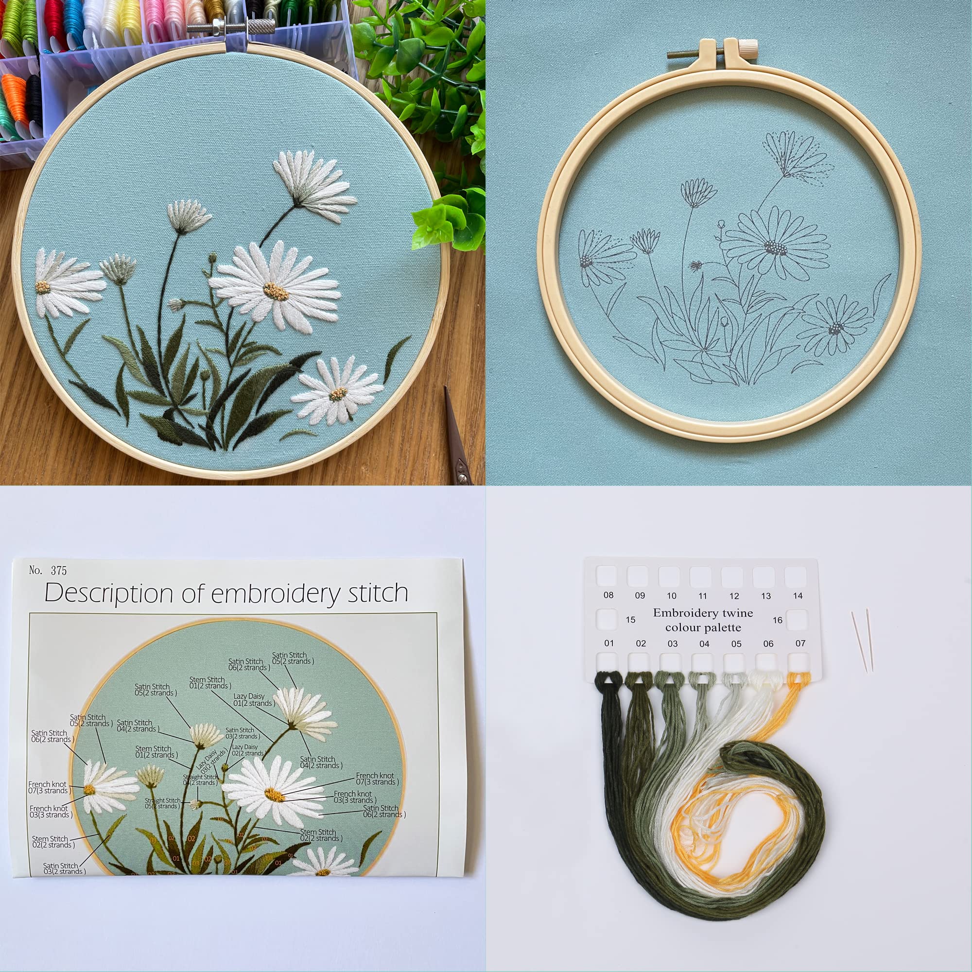 Set de broderie 3 piese, Walalla, modele florale, Multicolor - eMAG.ro