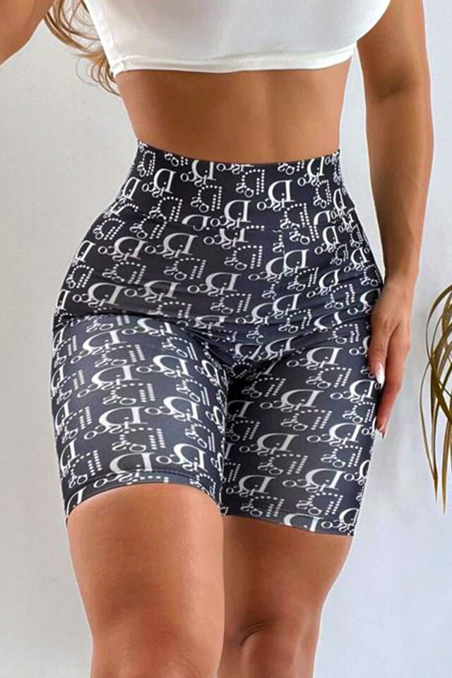 Colanti scurti fitness Ethan, cu banda modelatoare in talie si imprimeu ...