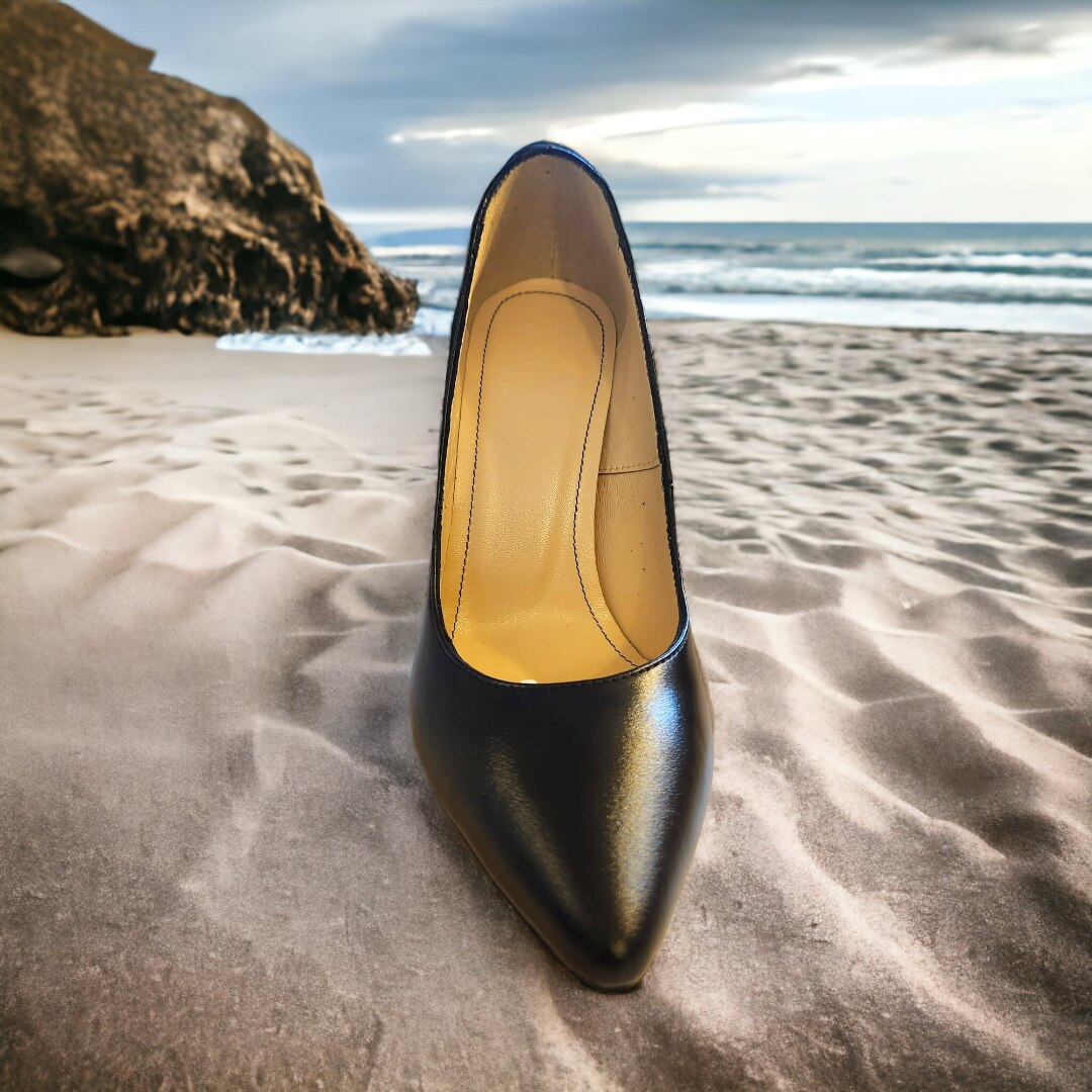 Pantofi stiletto piele naturala neagra, calapod confortabil, 37EU - eMAG.ro