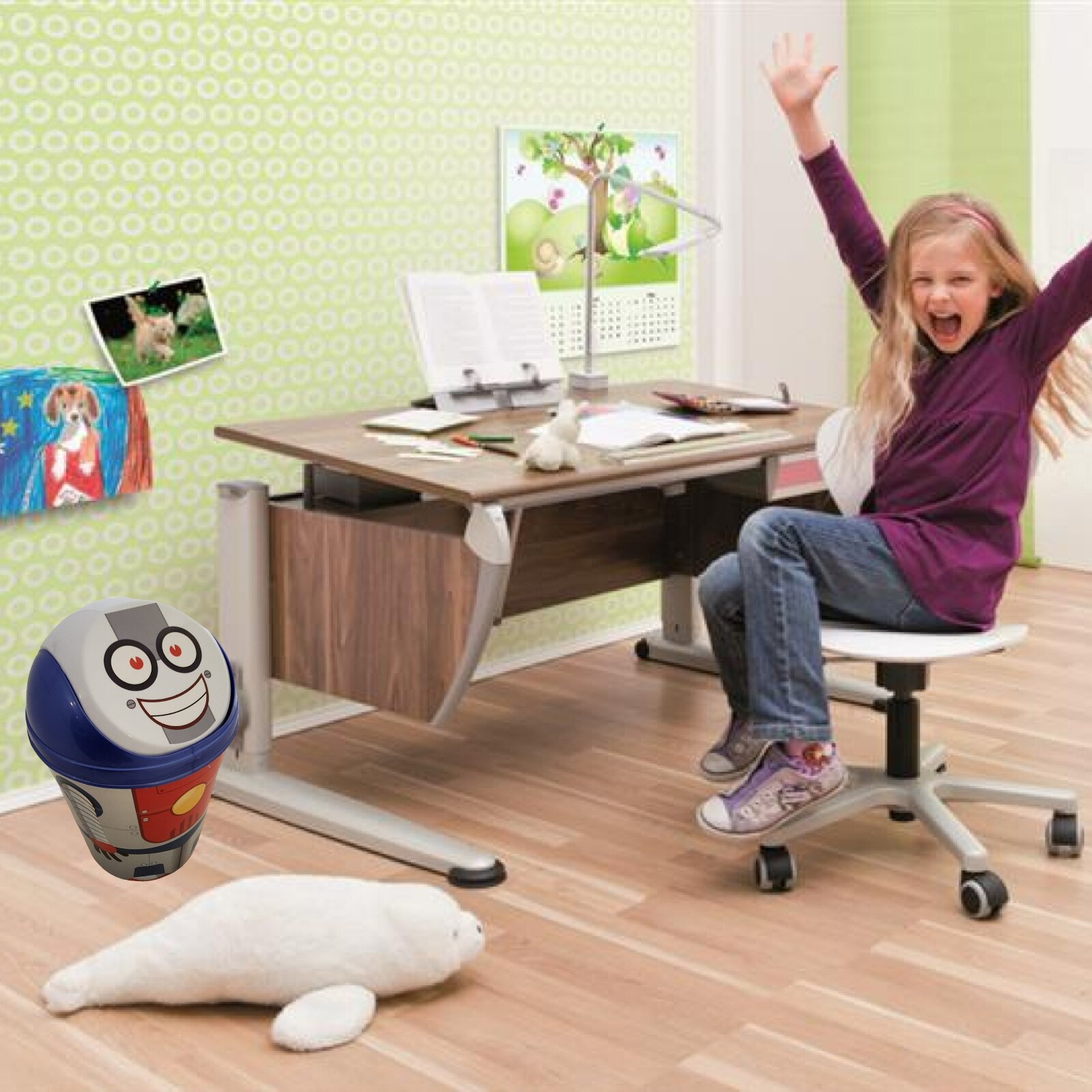 Cos de gunoi model robot, cu capac rabatabil, pentru copii, 4 L, h 30 ...