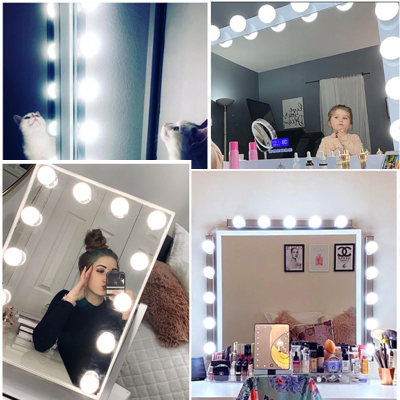 Set 10 Becuri LED pentru Oglinda de Machiaj cu 3 Moduri de Iluminare ...