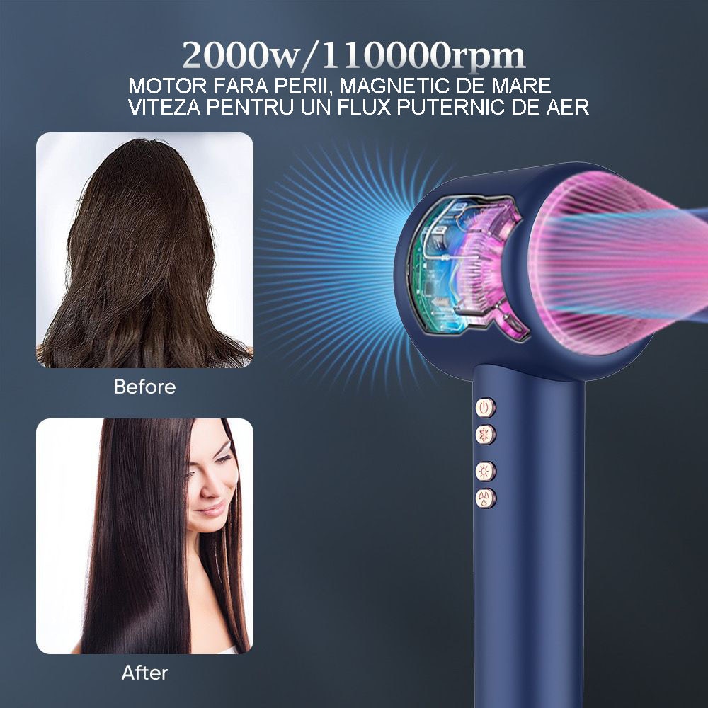 Uscator de par profesional ultra puternic, viteza de 110000RPM, putere ...