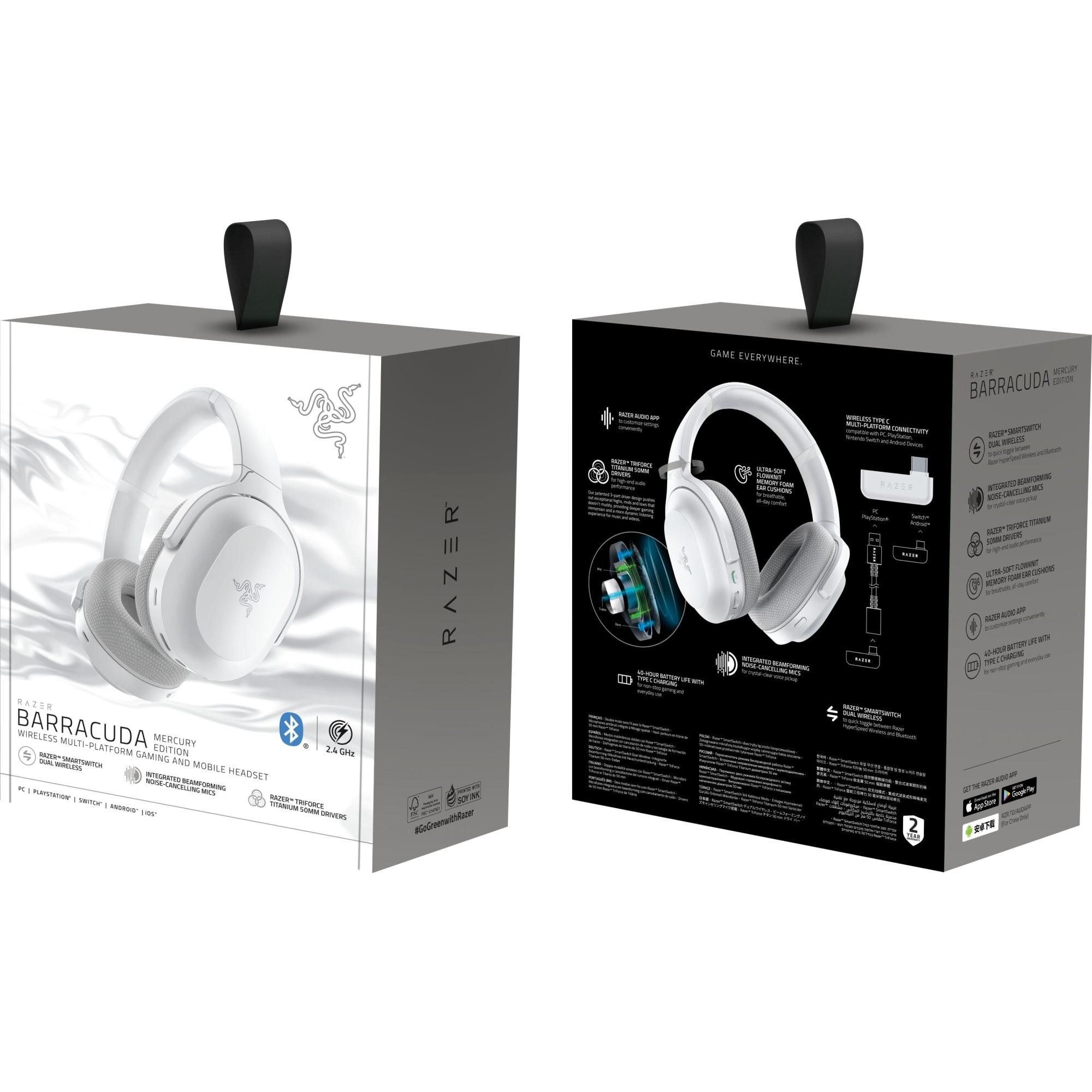 Casti gaming wireless Razer Barracuda Mercury, multiplatforma, alb ...