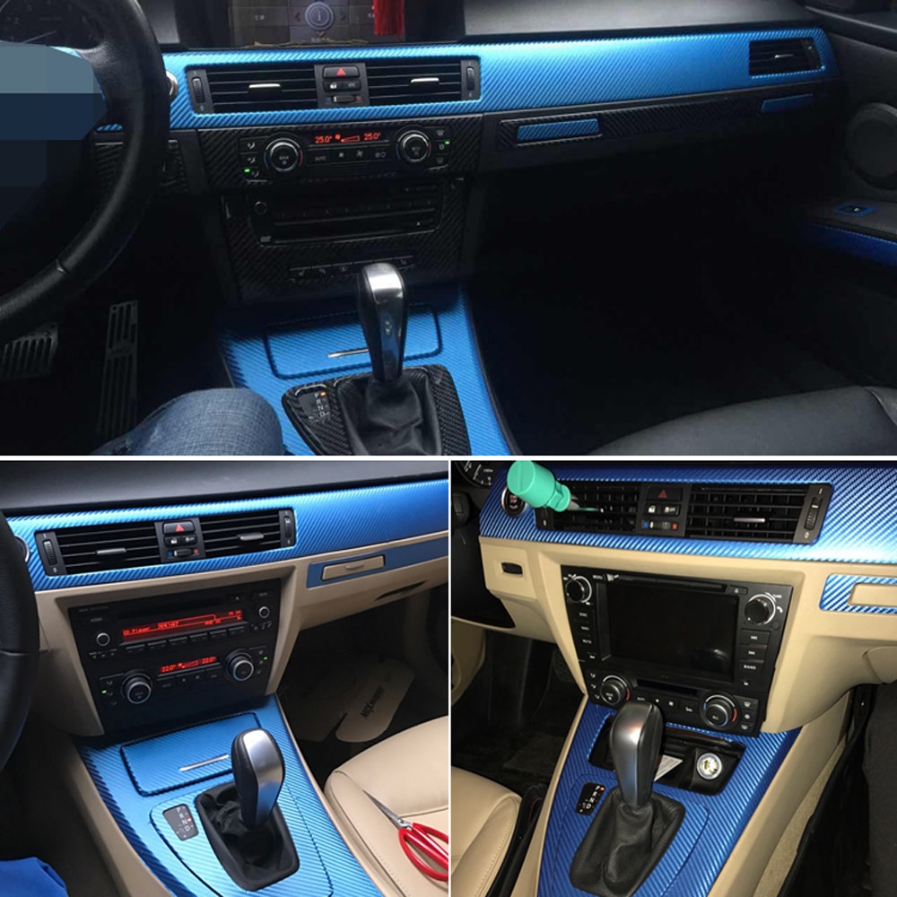 Set 27 Folii BMW e90 Seria 3, Folie 3D Albastru Carbon Premium interior ...