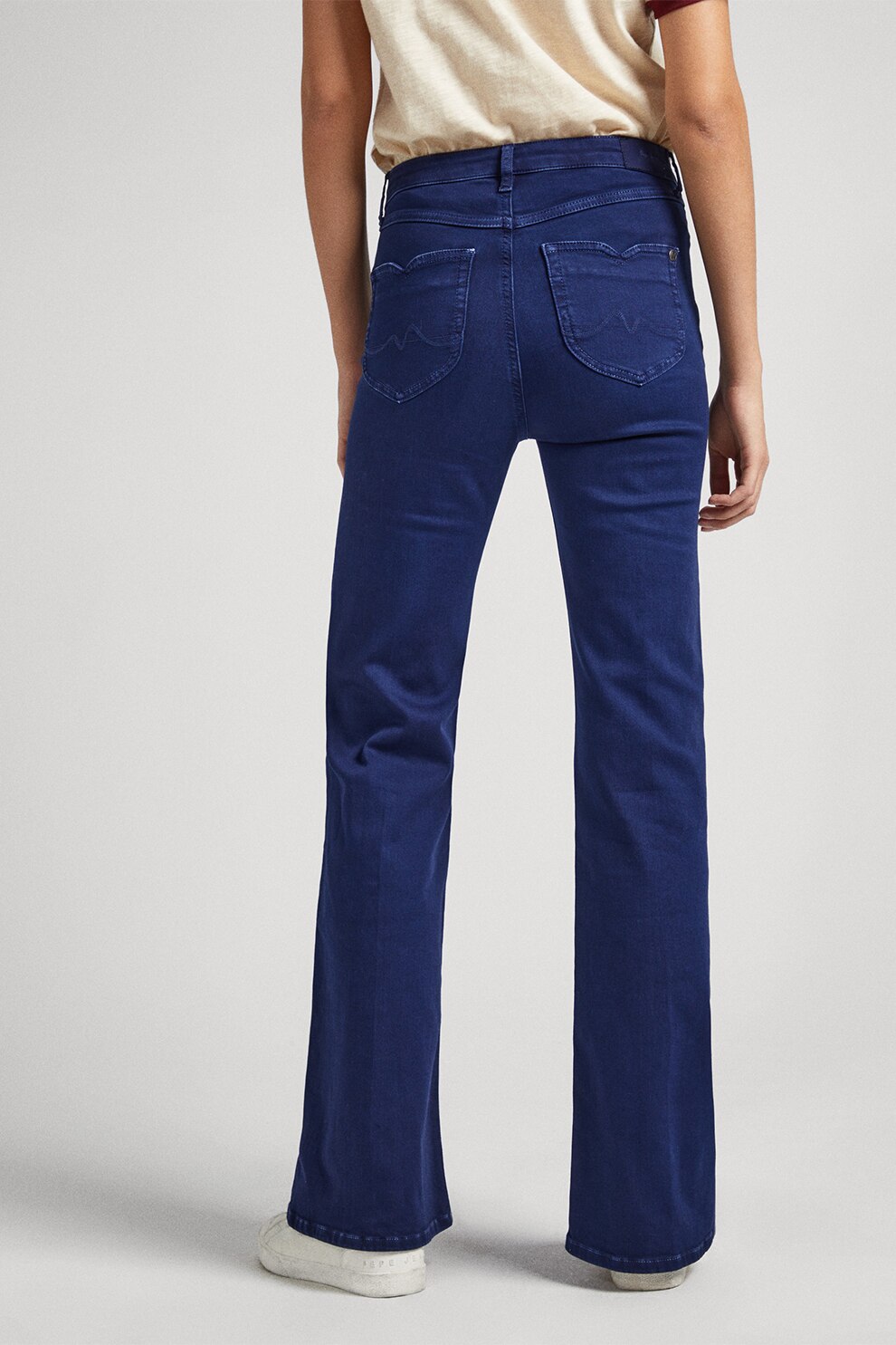 Pepe Jeans London, Blugi evazati cu talie inalta Willa, Albastru marin ...