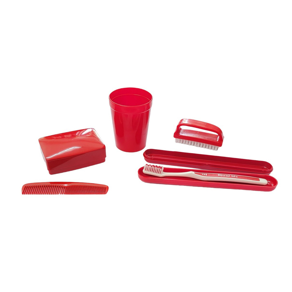 Set igiena pentru voiaj, 6 bucati, rosu, Rival - eMAG.ro