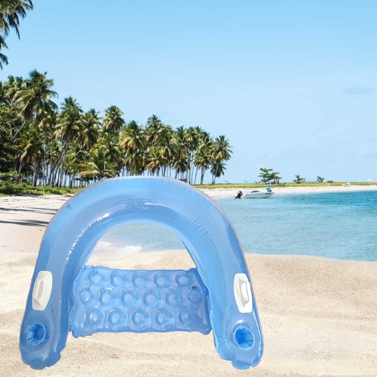 Scaun gonflabil Albastru din vinil 152 x 99 cm si pompa manuala pentru ...