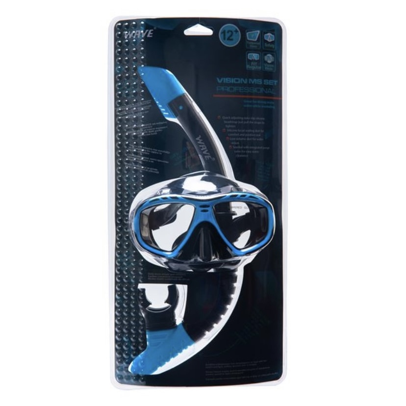 Set masca pentru inot si snorkeling, negru, margini albastre, 12+ ani ...