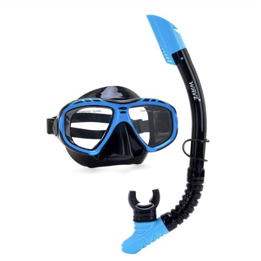 Set masca pentru inot si snorkeling, negru, margini albastre, 12+ ani ...