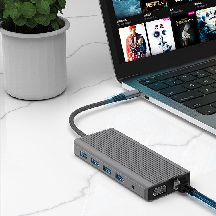 Hub USB 12 in 1 Punto Franco ® Tip C / 2xUSB-A 3.0 5Gb, 1XPort HDMI 4K 60HZ, 1xDP 4K 60HZ, 1xVGA ...