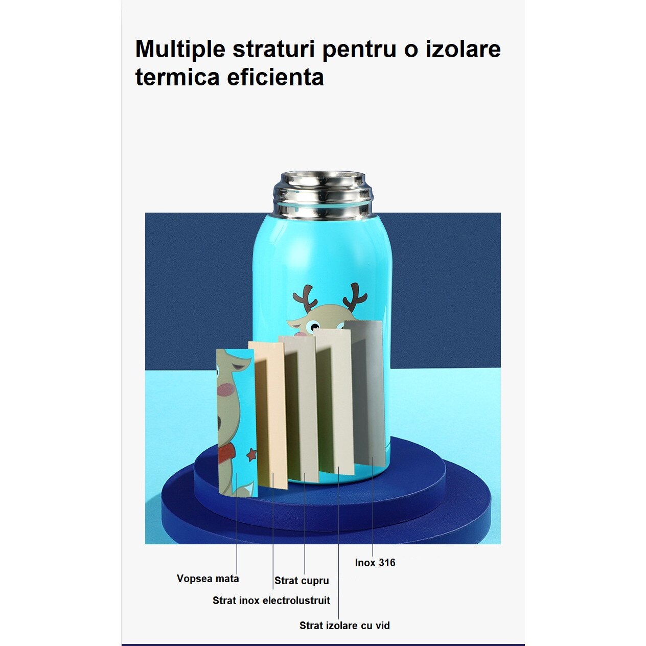 Termos cu husa pentru copii AxaCube®, cu pai si cana, 500 ml, interior ...