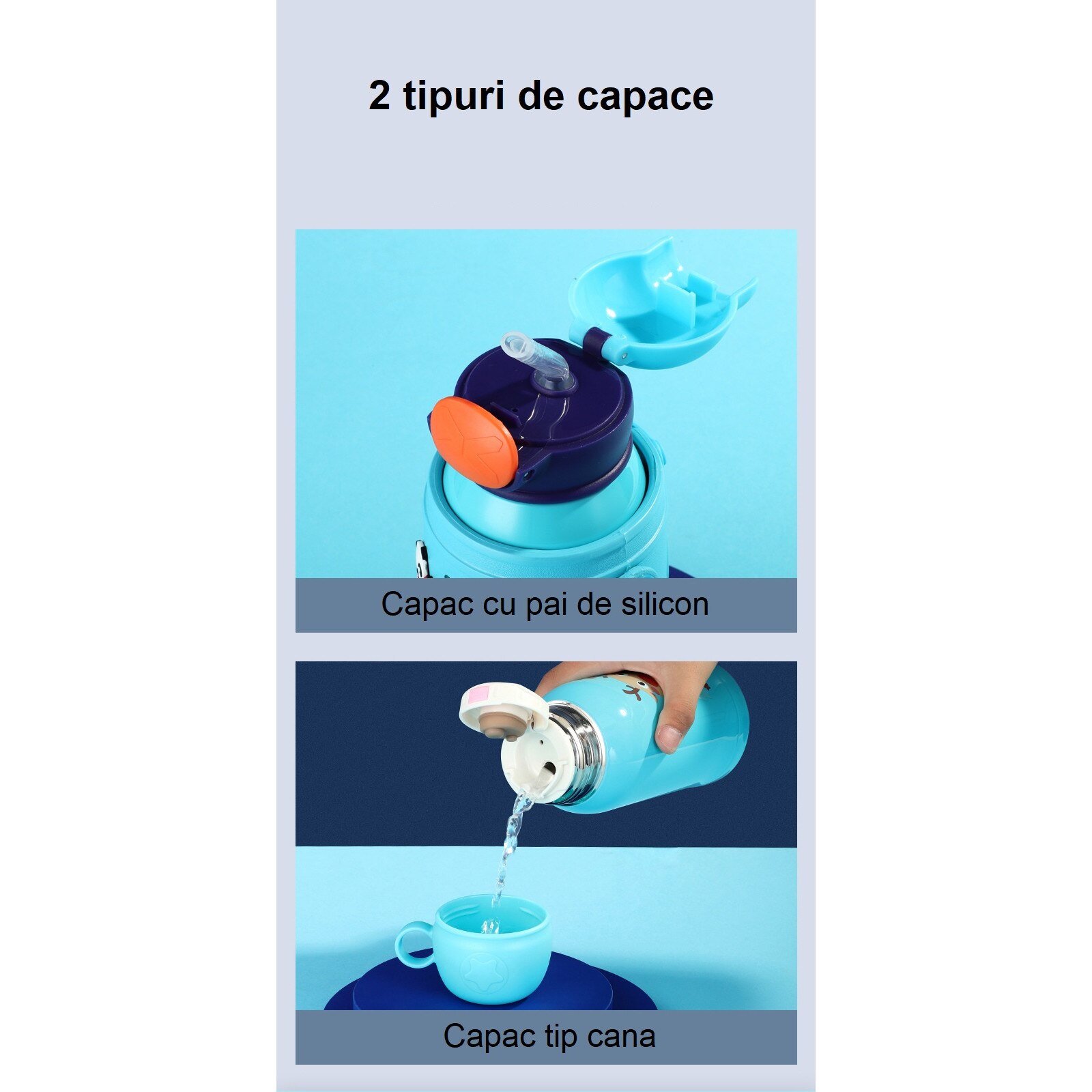 Termos cu husa pentru copii AxaCube®, cu pai si cana, 500 ml, interior ...