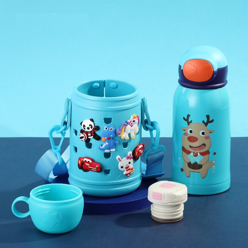 Termos cu husa pentru copii AxaCube®, cu pai si cana, 500 ml, interior ...