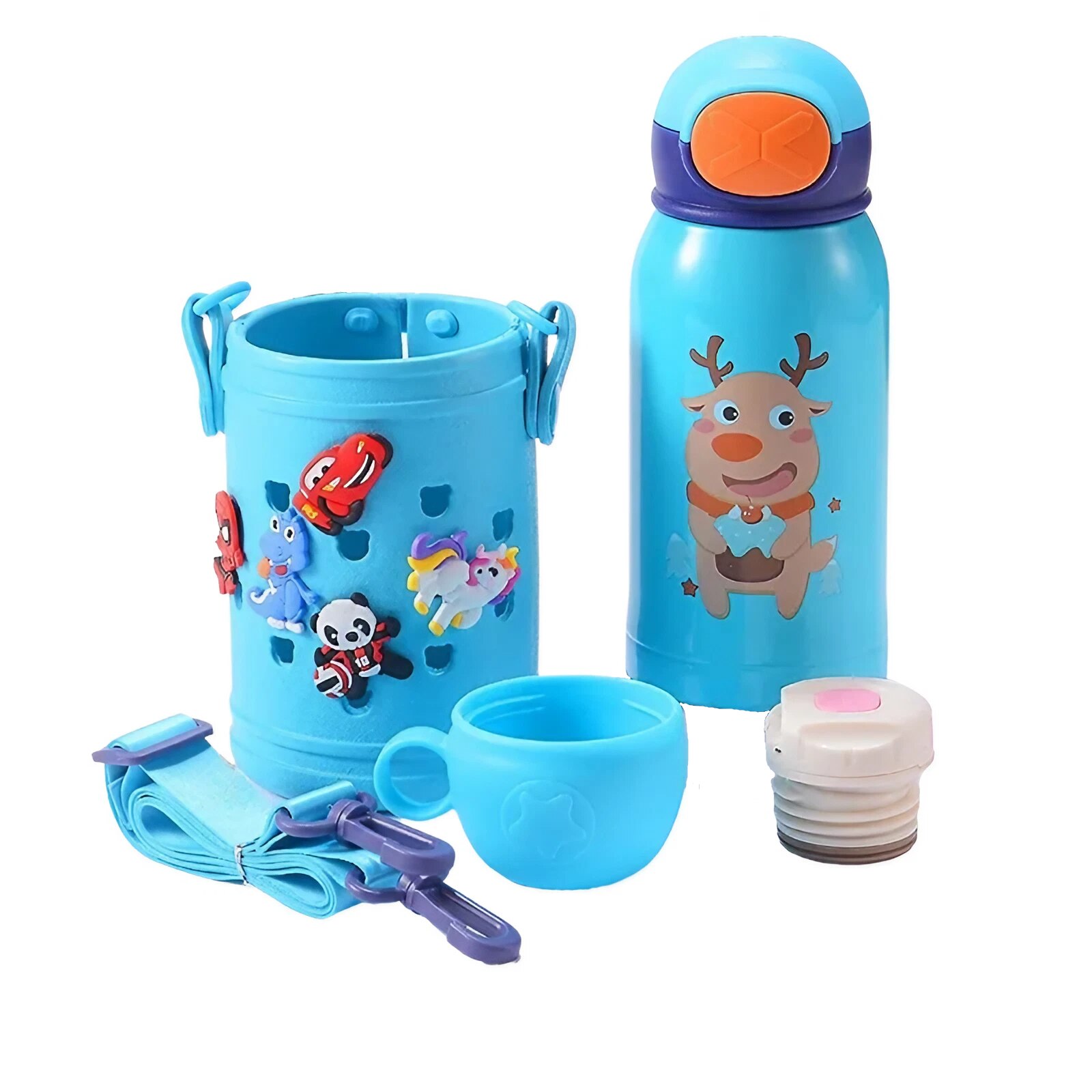 Termos cu husa pentru copii AxaCube®, cu pai si cana, 500 ml, interior ...