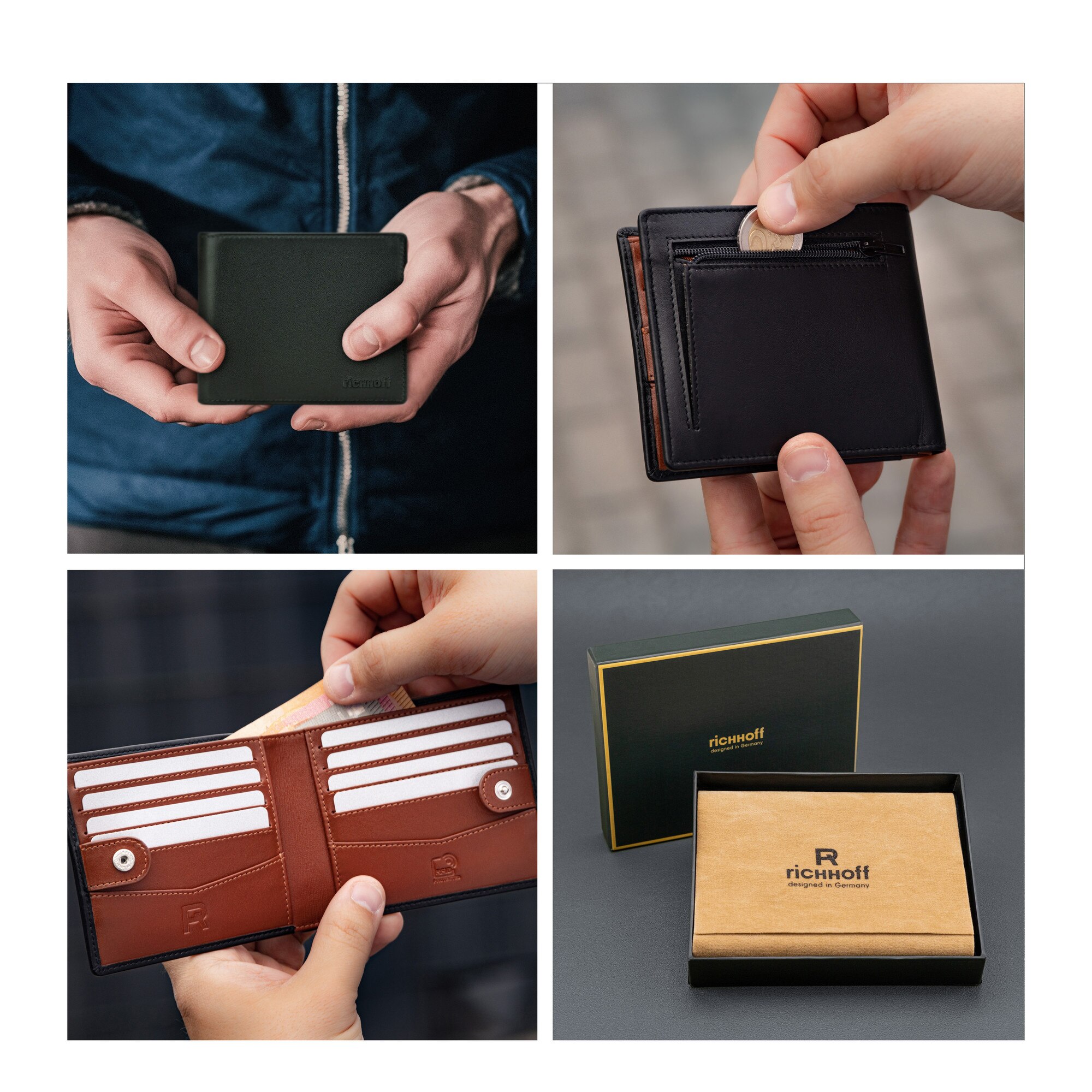 Portofel modern slim clasic barbati, Richhoff, protectie RFID, piele ...