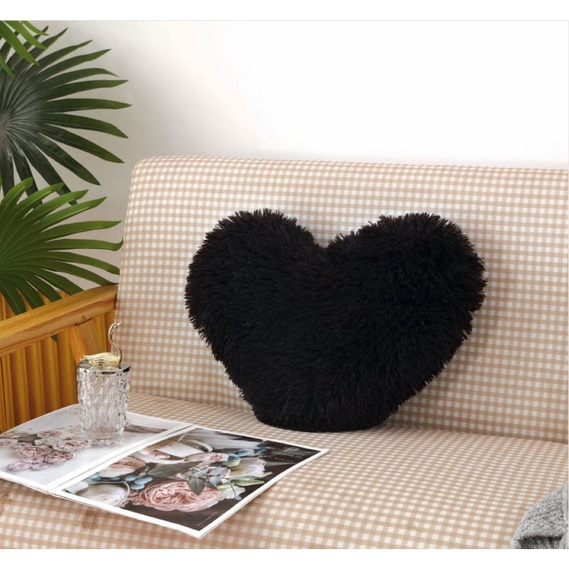 Perna decorativa Fluffy, forma Inima, Jojo Home, 40x30x10cm, Negru ...
