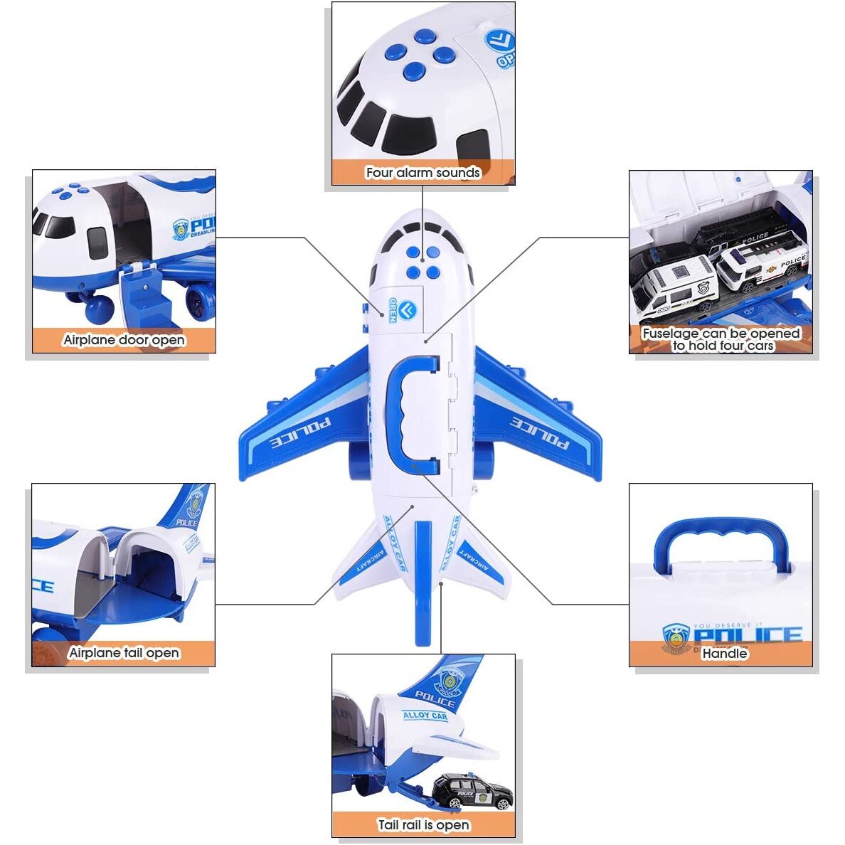 Интерактивна играчка, Самолет с 3 превозни средства, Полицейска ...