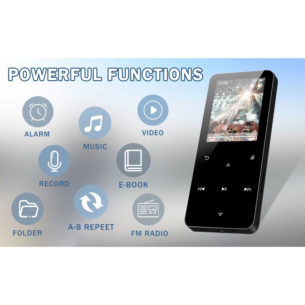 Player MP3, Qyntech®, Casti cu fir incluse, Carcasa metalica, Display 2 ...