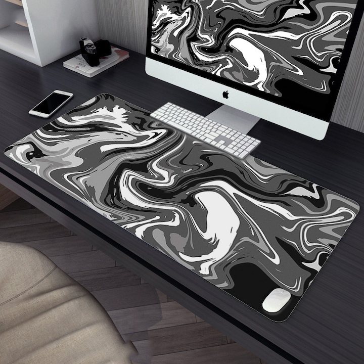 Mousepad gaming liquid alb-negru XXL 90x40 cm - eMAG.ro