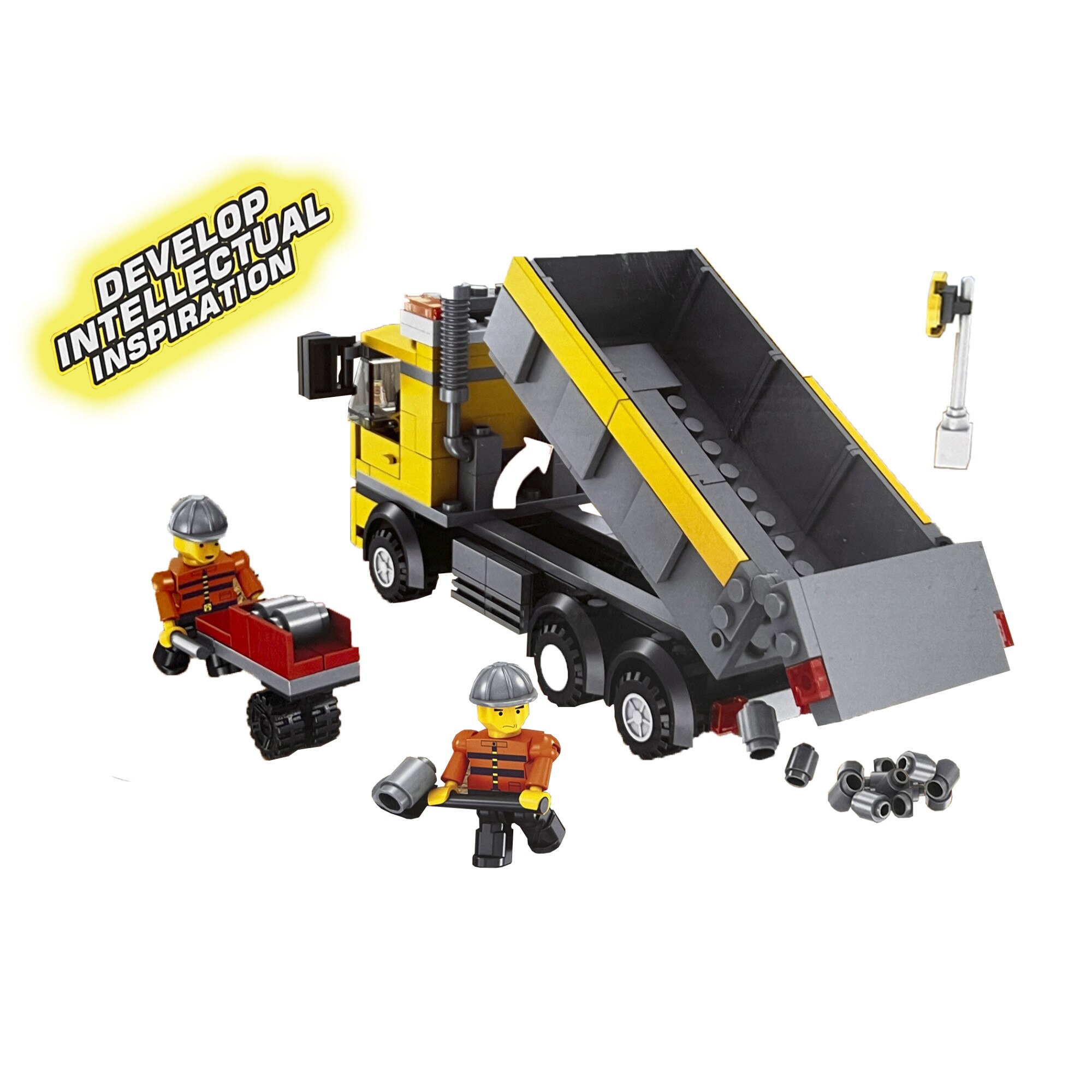 Autobasculanta tip LEGO, Peizhi, peste 200 piese, Galben, + 6 ani - eMAG.ro