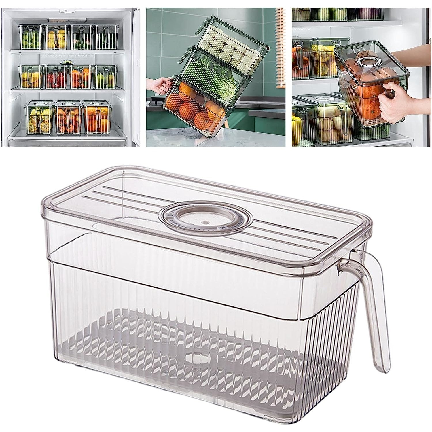 Organizator frigider alimente cu capac si timer, caserola legume ...
