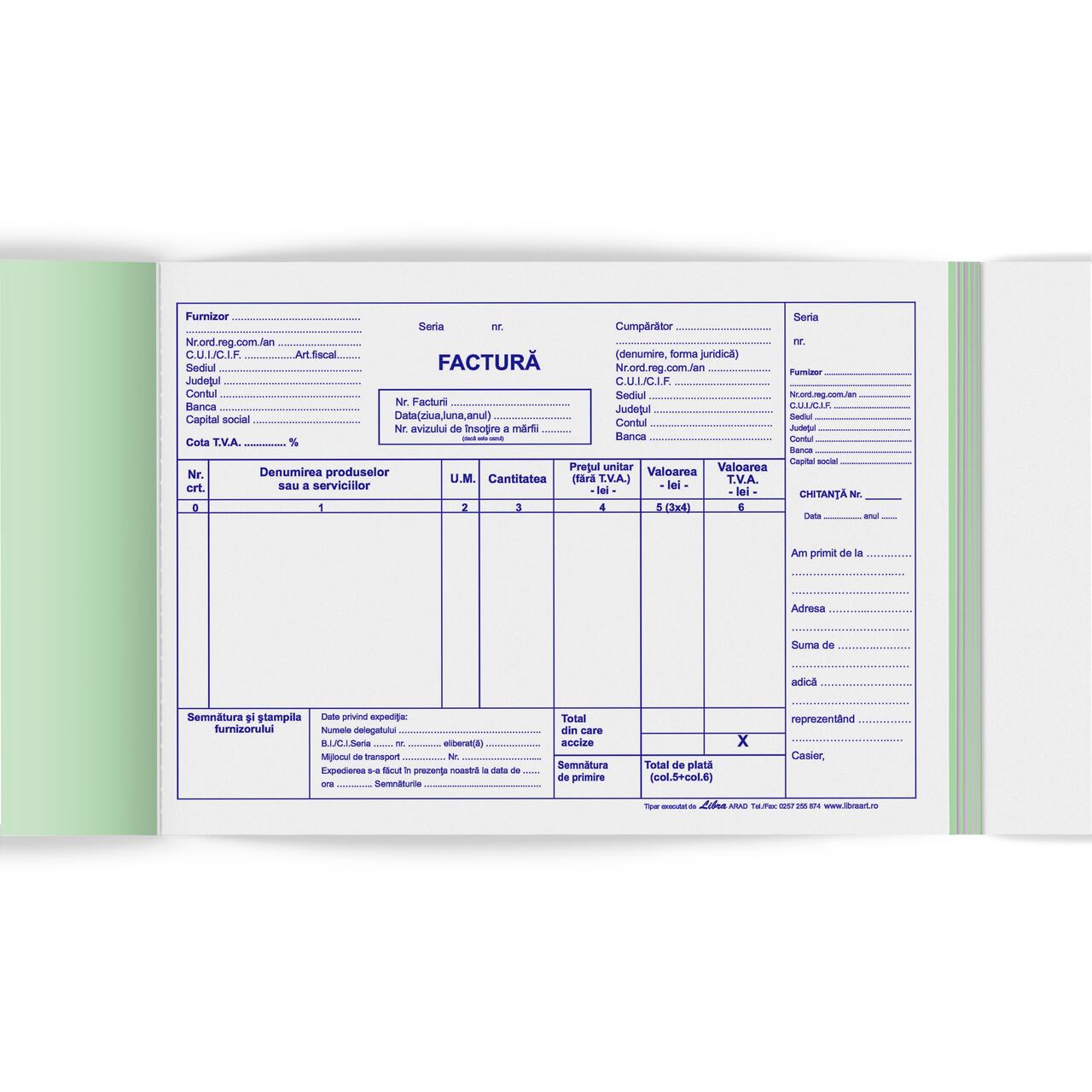 Factura A5 2 exemplare cu TVA chitanta atasata autocopiativa L17339 ...