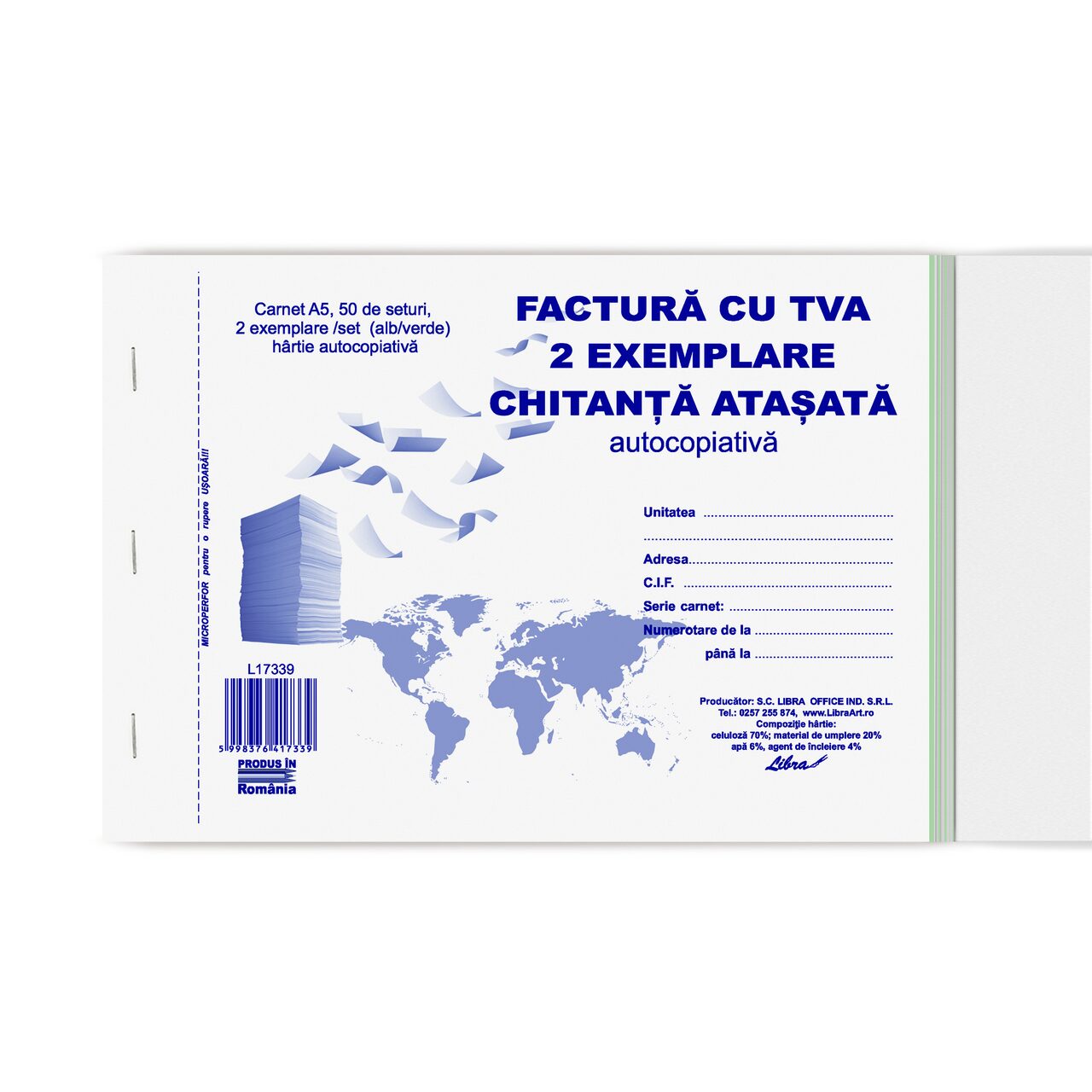 Factura A5 2 exemplare cu TVA chitanta atasata autocopiativa L17339 ...